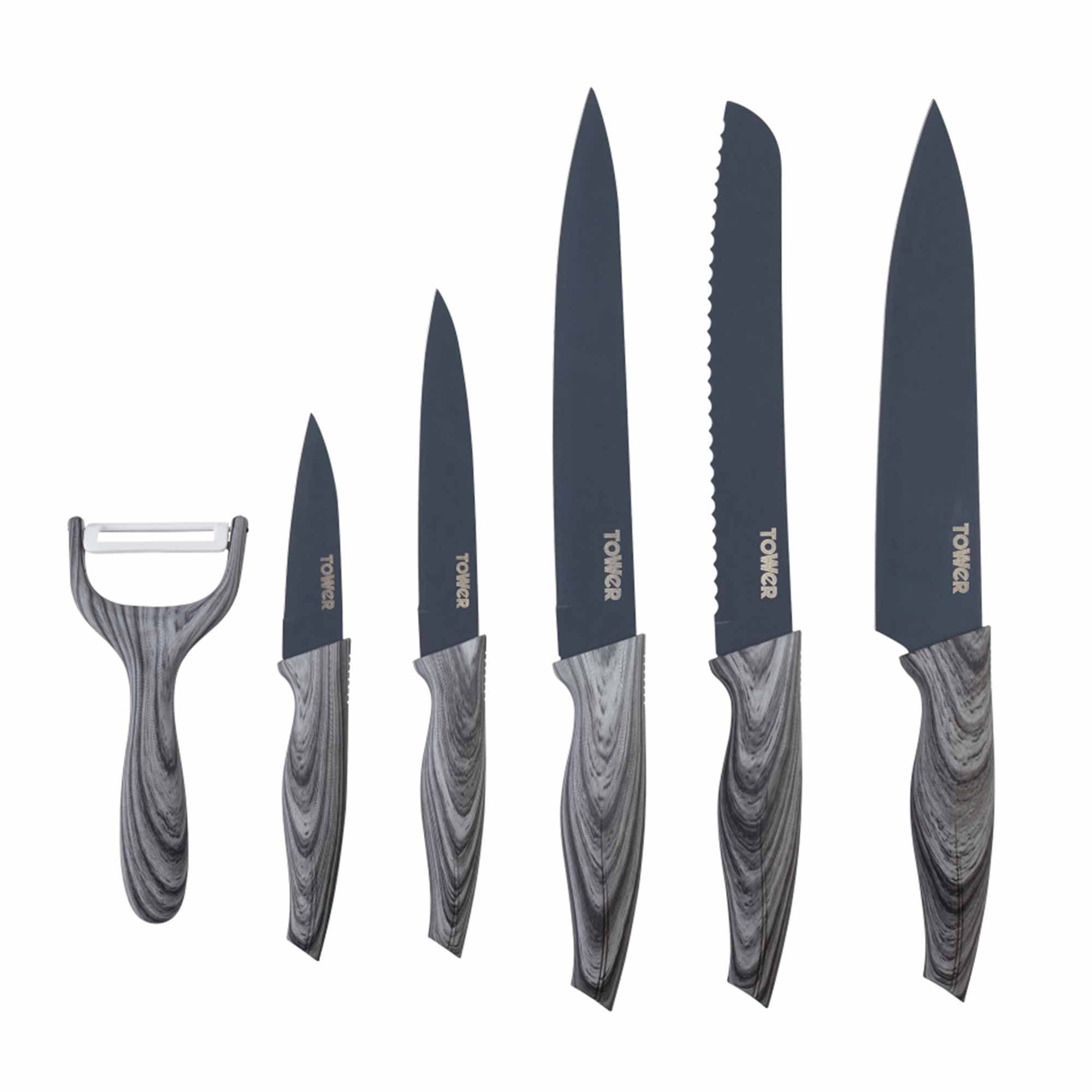 Tower 6 Piece Knife Set Ash Grey - Meubles