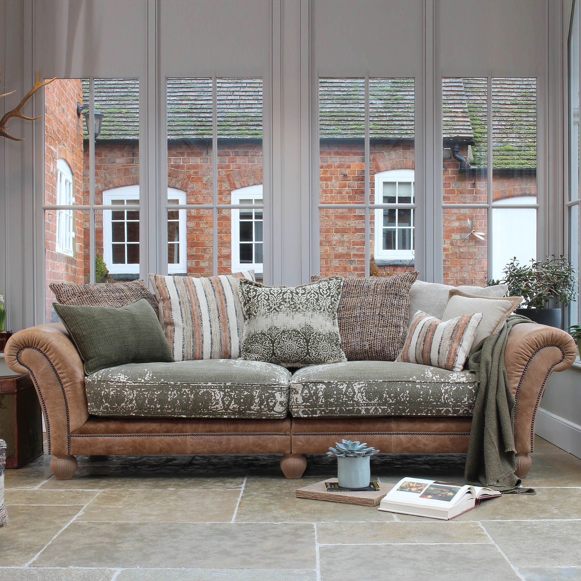 Tetrad Montana 4 Seater Sofa Atacama Nutmeg Leather With Bagru Khaki ...