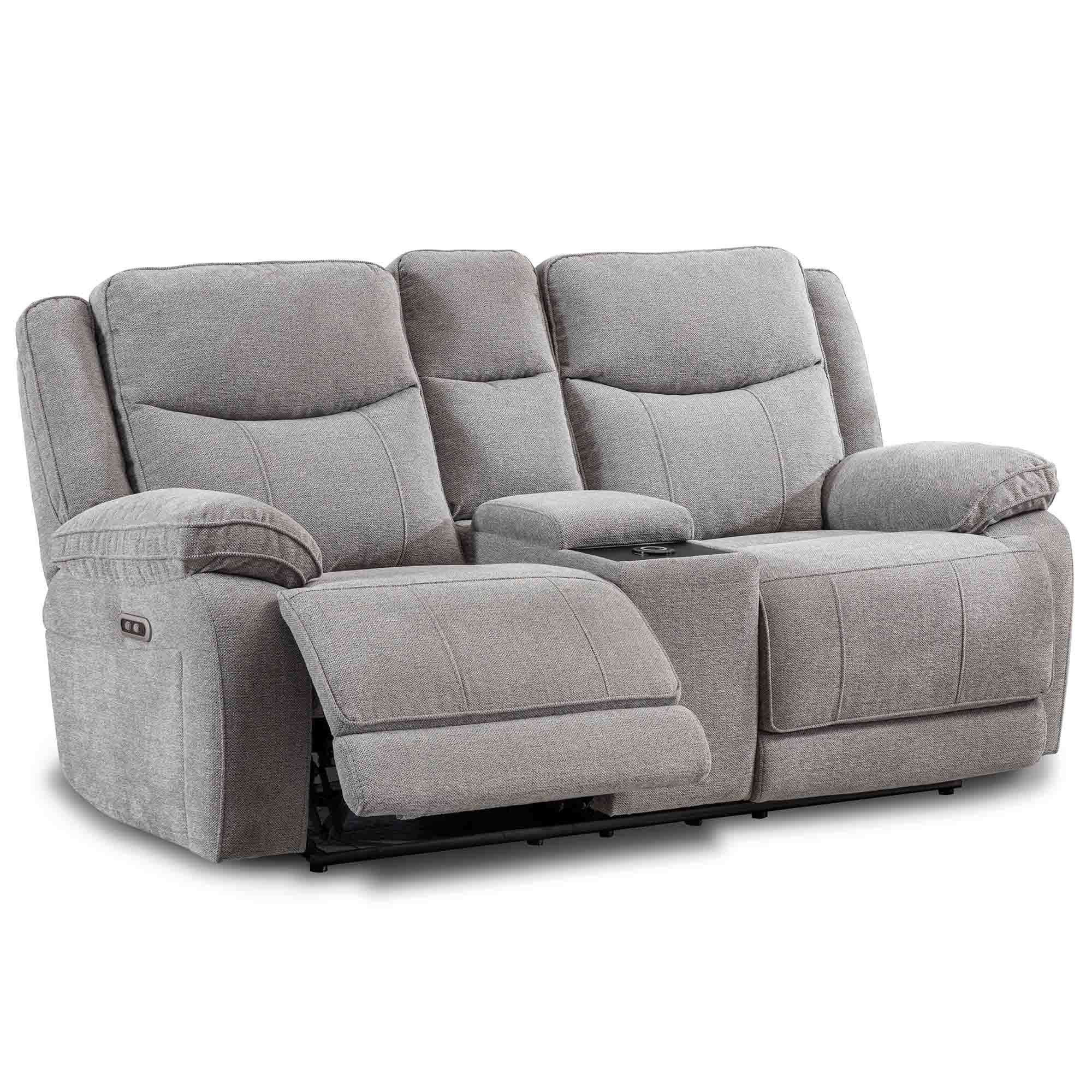 Robson Electric Reclining 2 Seater Sofa With Console Fabric Light Grey ...