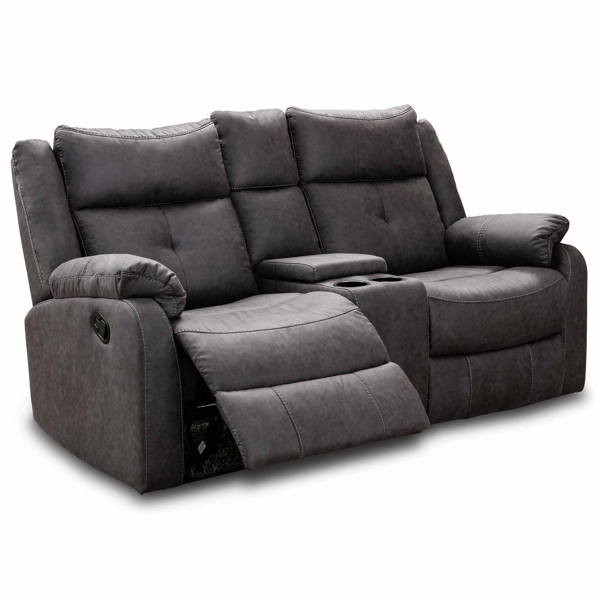 Velino 2 Seater Manual Reclining Sofa With Console & Storage Faux Sued ...
