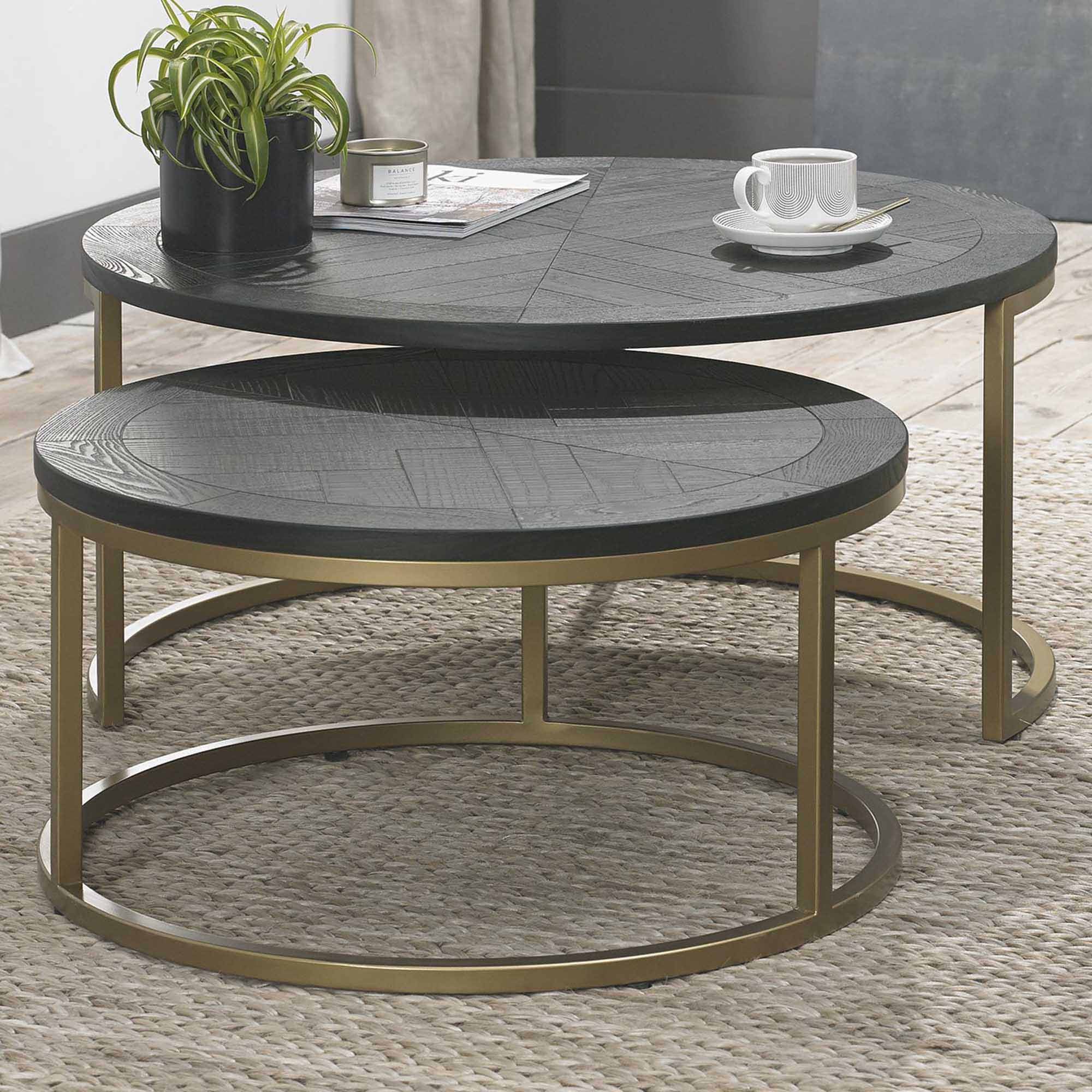 Chevron Coffee Tables/Nest of Tables (2) Peppercorn Oak - Meubles