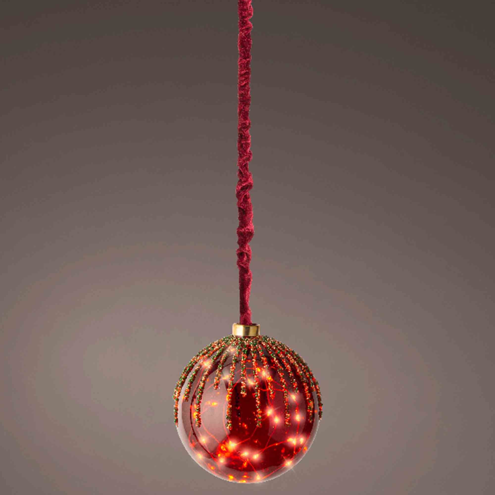 Micro LED Long Hanging Bauble With Glitter Red 14cm - Meubles