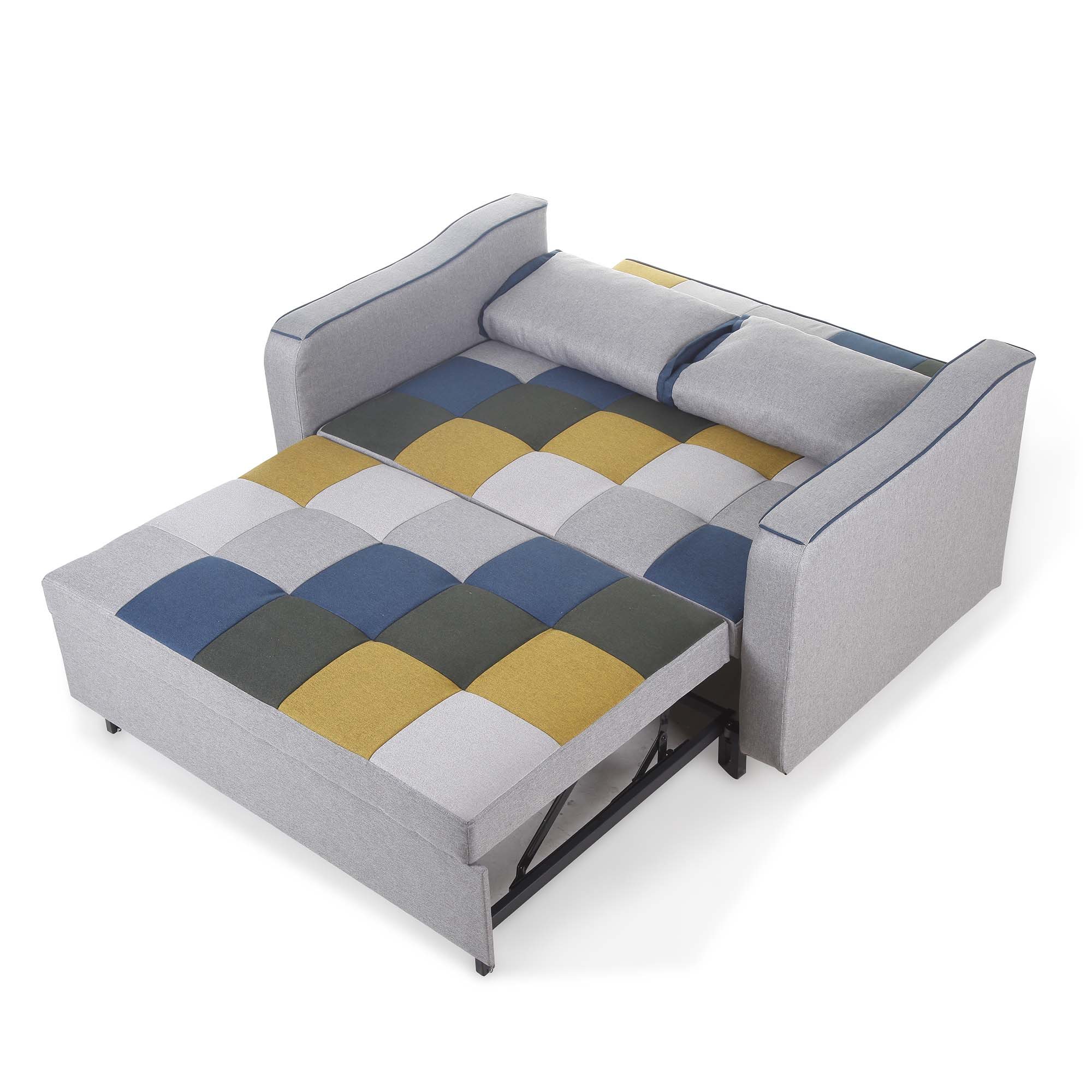 Jerpoint 2 Seater Sofa Bed Fabric Teal & Grey Patchwork - Meubles