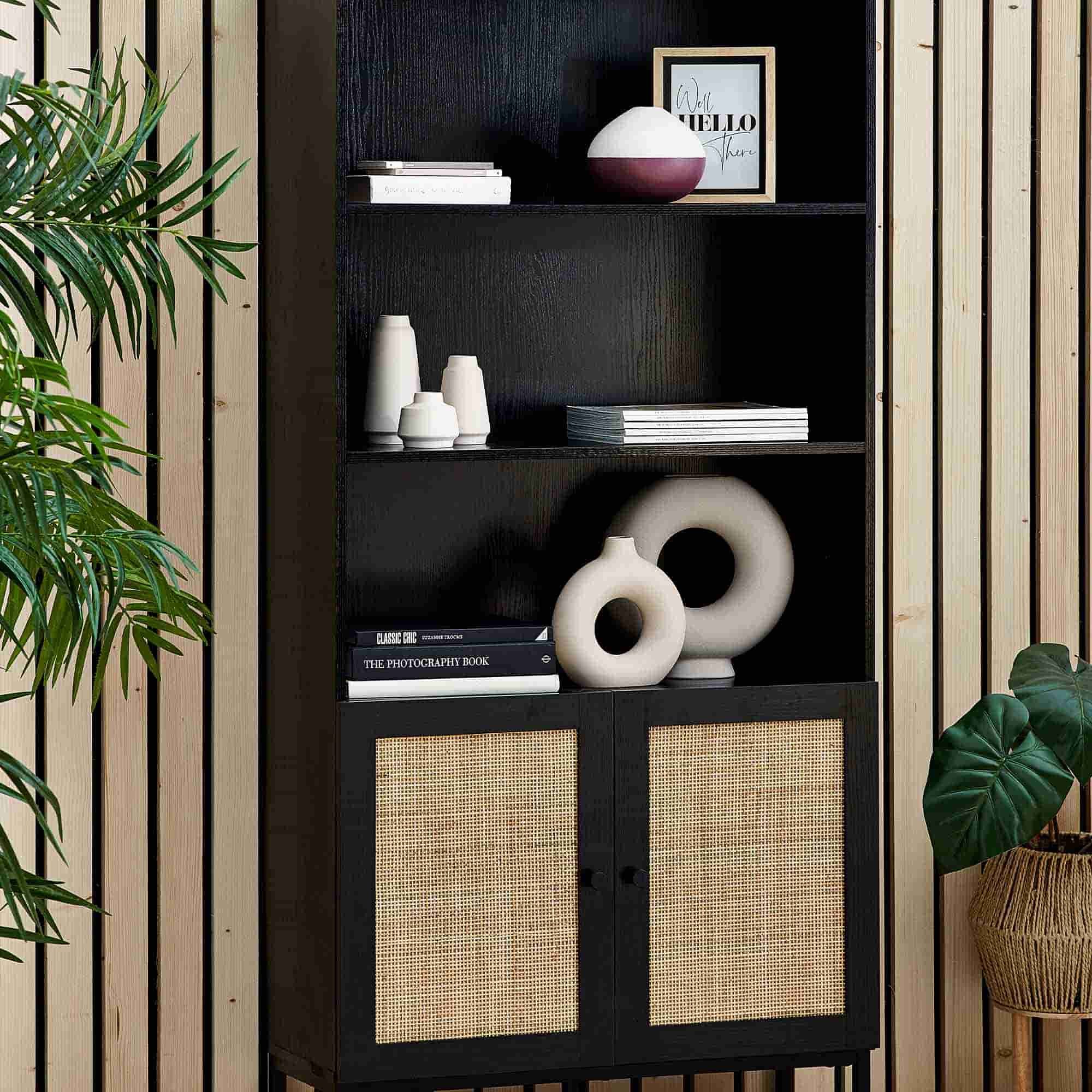 Calia Bookcase With 2 Doors Black - Meubles
