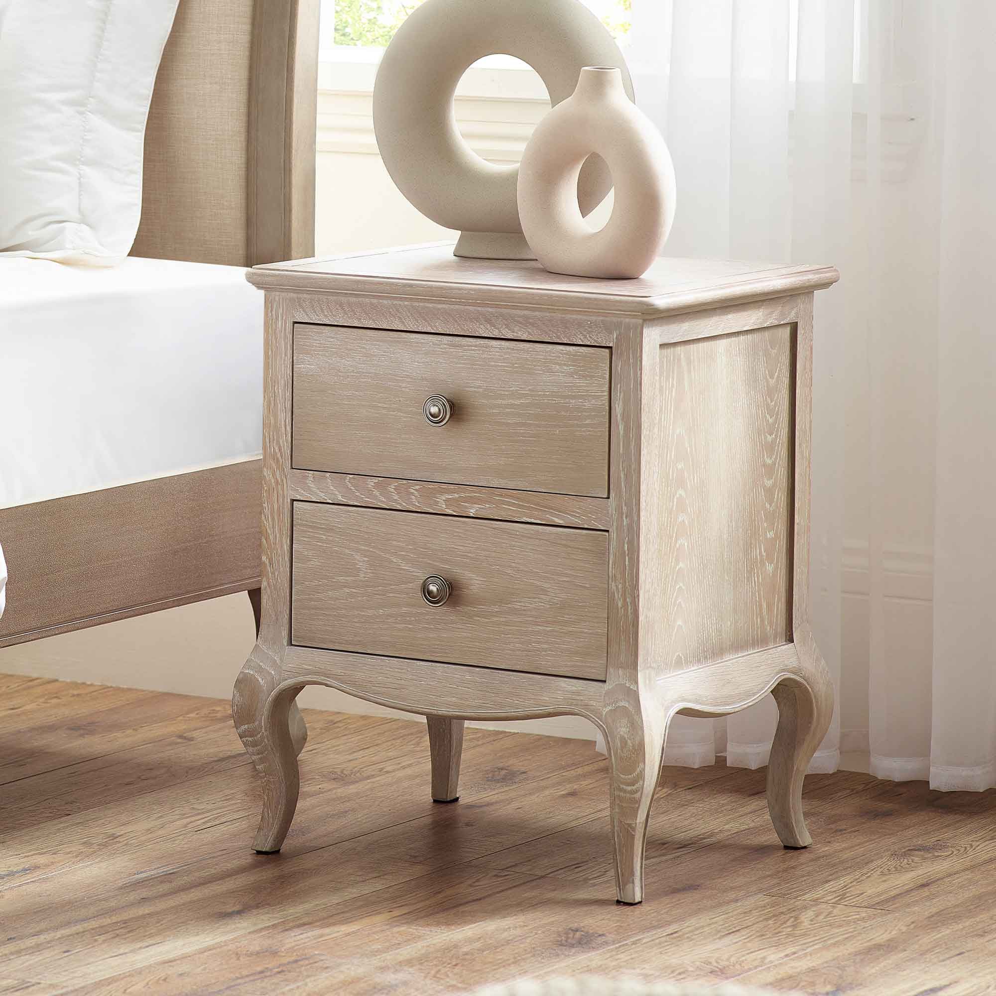 Camille 2 Drawer Bedside Locker Limed Oak - Meubles