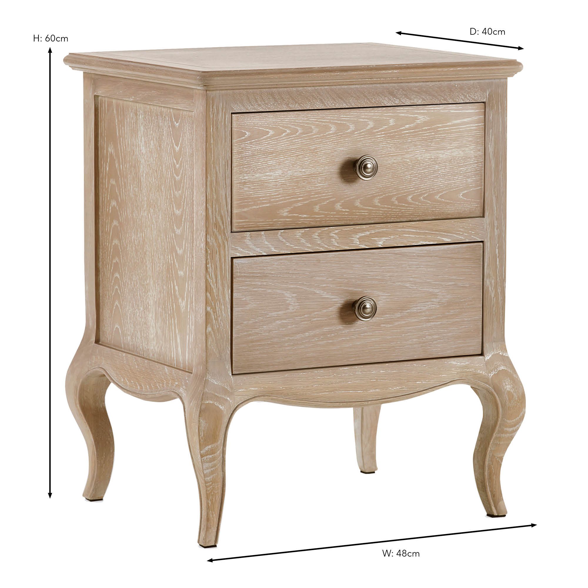 Camille 2 Drawer Bedside Locker Limed Oak - Meubles