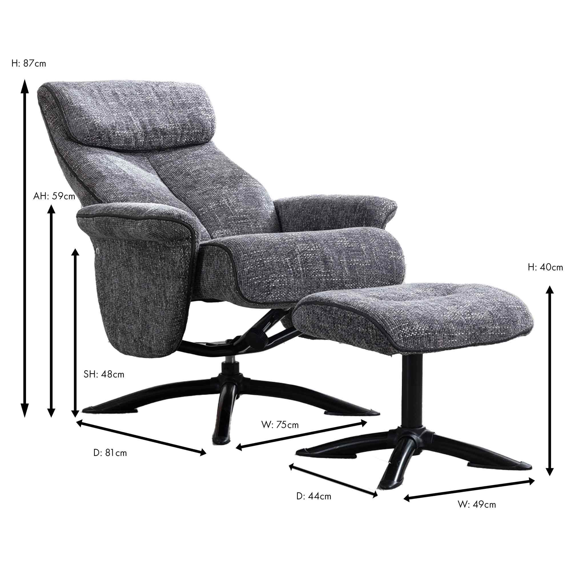 Swift Swivel Recliner & Footstool Fabric Dante Ash - Meubles