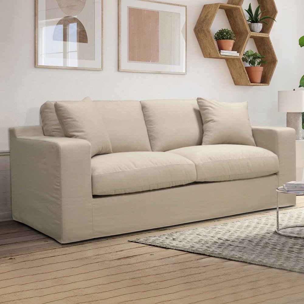 Reine 3 Seater Sofa With Removable Cover Fabric 6 Natural - Meubles