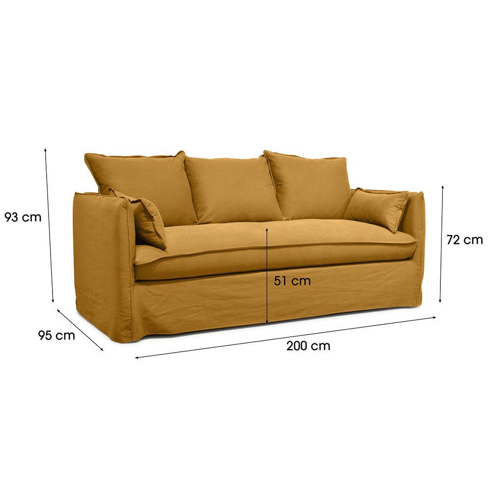 Beatrice 3 Seater Sofa With Removable Covers Fabric 6 Mustard - Meubles