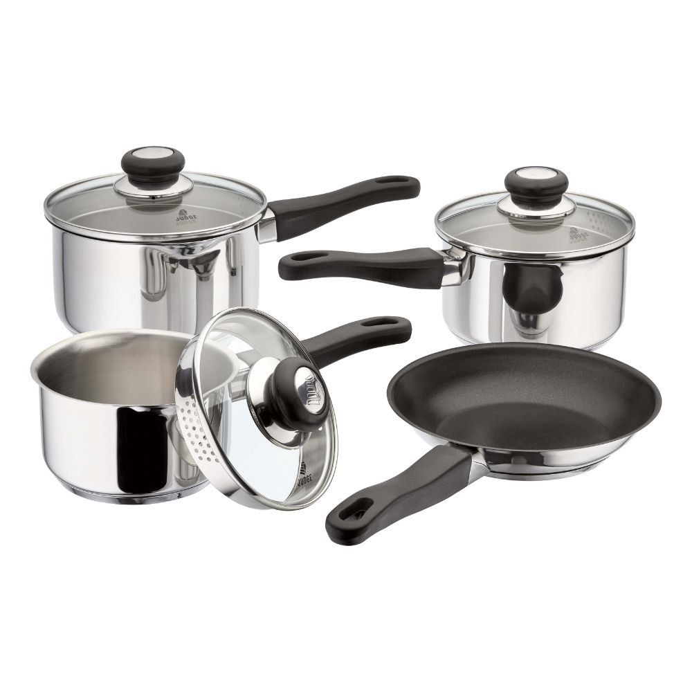 Judge Vista 4 Piece Draining Saucepan Set With Non-Stick Frying Pan ...