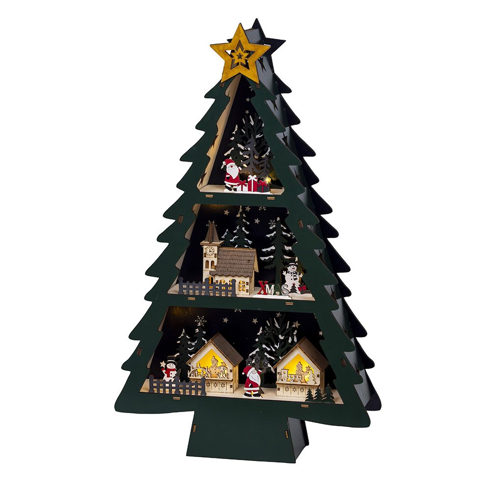 LED Christmas Scene In Wooden Tree 55cm - Meubles