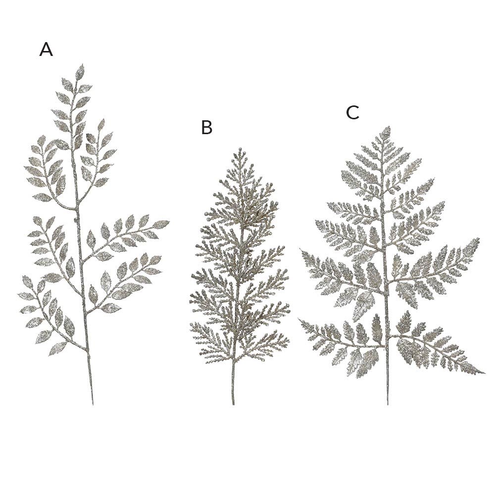 Artificial Spray Leaves With Glitter Pearl In Box 32cm (Choice of 3 ...