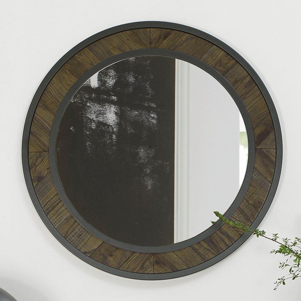 Ellipse Round Wall Mirror Fumed Oak - Meubles