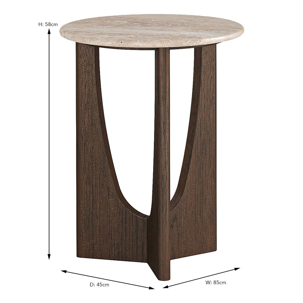 Cali Round Side/Lamp Table With Travertine Top - Meubles