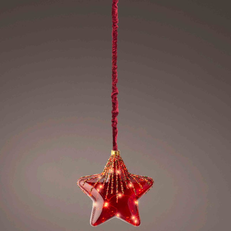 Micro LED Long Hanging Star With Glitter Red 20cm - Meubles