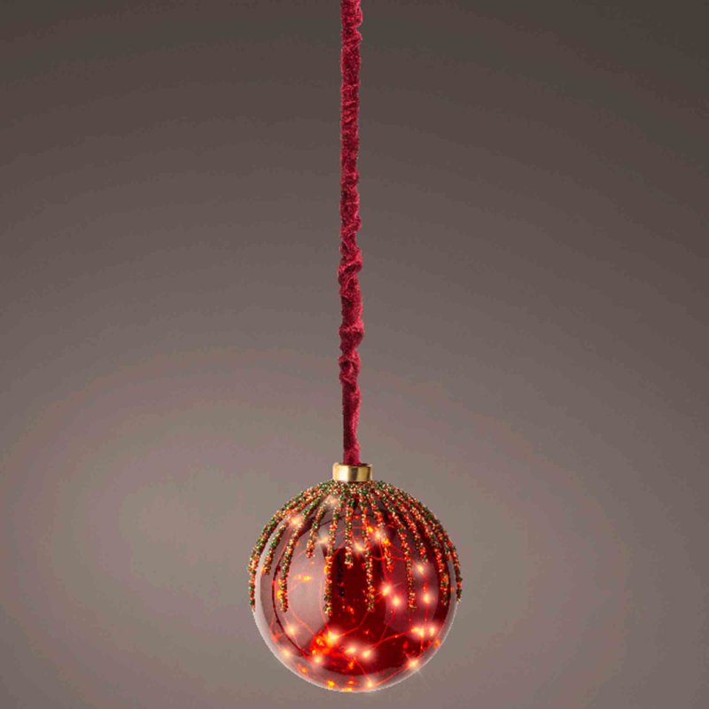 Micro LED Long Hanging Bauble With Glitter Red 14cm - Meubles