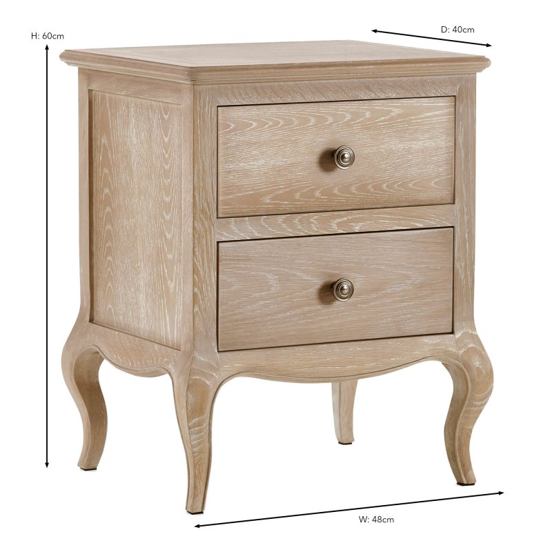 Camille 2 Drawer Bedside Locker Limed Oak - Meubles