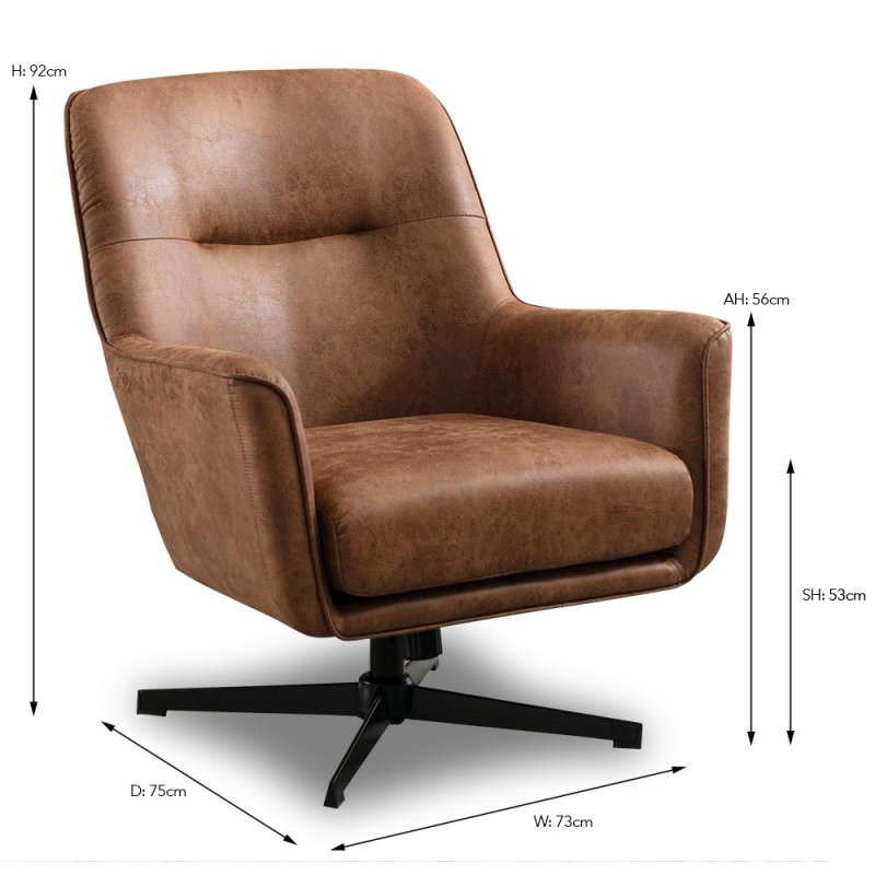 Akita Swivel Armchair Faux Leather Charcoal Meubles
