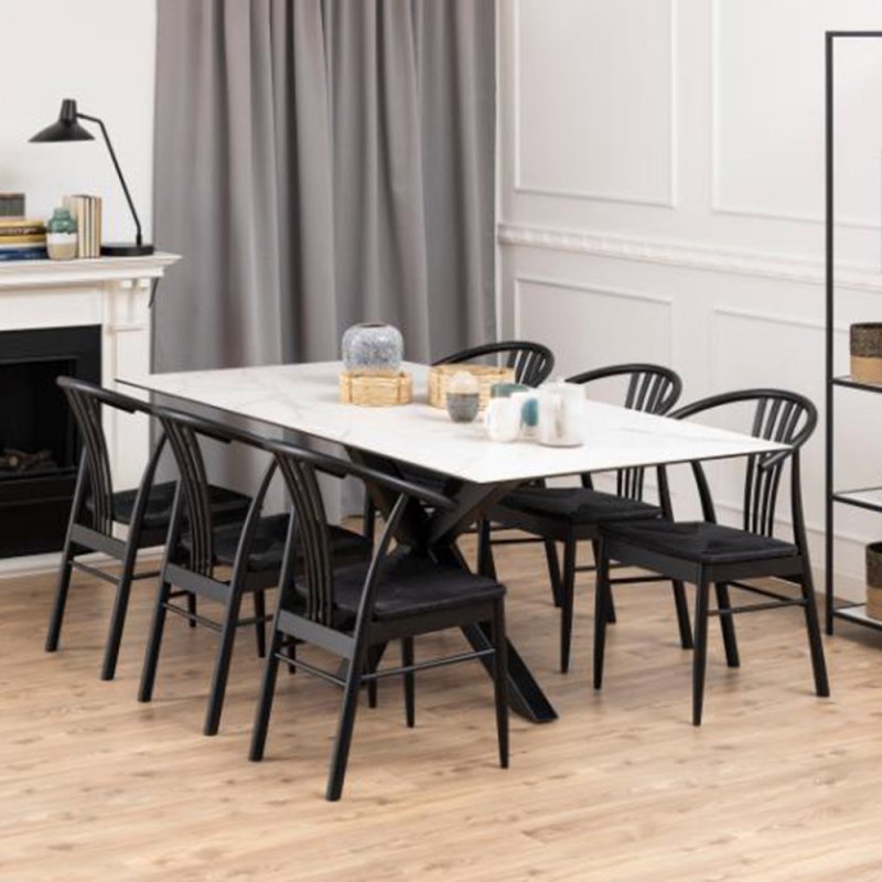 Holly 6 Person Rectangular Dining Table White With Cross Base Leg - Meubles