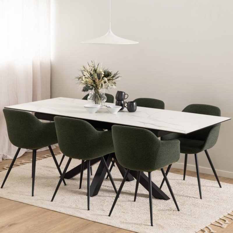 Holly 6 Person Rectangular Dining Table White With Cross Base Leg - Meubles